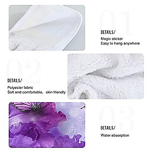 Kigai Purple Butterfly Hanging Tie Towels Set of 2, Absorbent Hand Towels Tea Bar Dish Dry Towels for Kitchen Bathroom Home Decor, 12 x 17 Inch