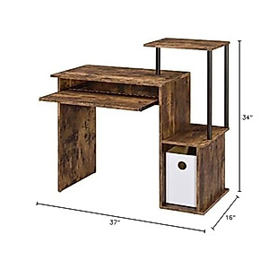 37 Inch Writing Desk with Open Top Shelves and Storage Cabinet, Home Office Computer Desk with Sliding Keyboard Tray, Working Desk for Living Room Bedroom Office, Oak