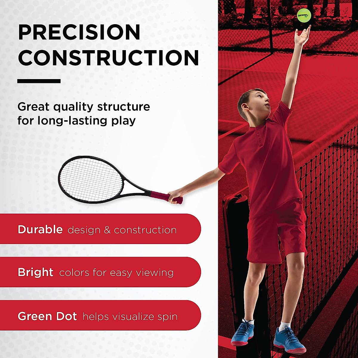 GAMMA Sports Kids Training (Transition) Balls, Yellow/Green Dot, 78 Green Dot, 12-Pack