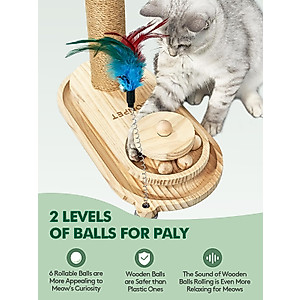 NZONPET Cat Scratching Post 16.54" Tall Scratch Post Premium Sisal Rope Scratch Posts for Kitten and Adult Cats All Natural Rope Wooden Ball Track Interactive Toy with Dangling Ball