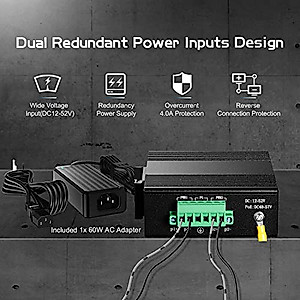 Binardat 5 Port PoE Din Rail Industrial Ethernet Switch, 4 PoE IEEE802.3af/at, 1 Uplink, 10/100Mbps, Fanless Wall Mount, with One 60W PoE Power Supply