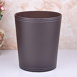 PU Leather Trash Cans Waste Paper Basket,2.6 Gallon Classic Garbage Bin Without lid for Living Room,Kitchen,Office,Hotel (Brown)