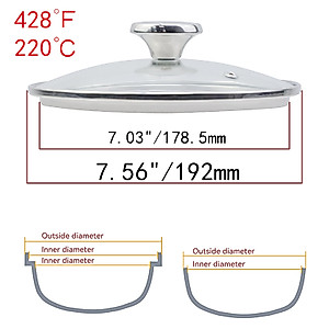 Tsnamay 7 Inch Clear Glass Pot Lid for Frying Pan Replacement Cover Can Withstand 428°F (220℃) with Stainless Steel Knobs,Round Knobs Polished Silver
