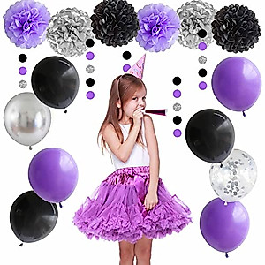 ANSOMO Black Purple and Silver Happy Birthday Party Decorations Balloons Décor Supplies Women Men Boys Girls 16th 20th 25th 30th 35th 40th 45th 50th 60th 70th