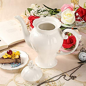 Fine Porcelain White English Teapot, Coffee Pot, Victoria Style, Light Weight, 34 Oz
