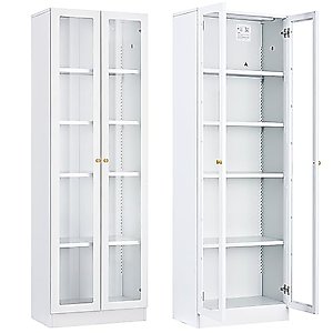 IRONMIX Enclosed Bookshelf with Acrylic Door and Adjustable Shelves, 70 Inch Tall Storage Cabinet 5 Tier, Dust Proof Display Shelf for Home, Office - White