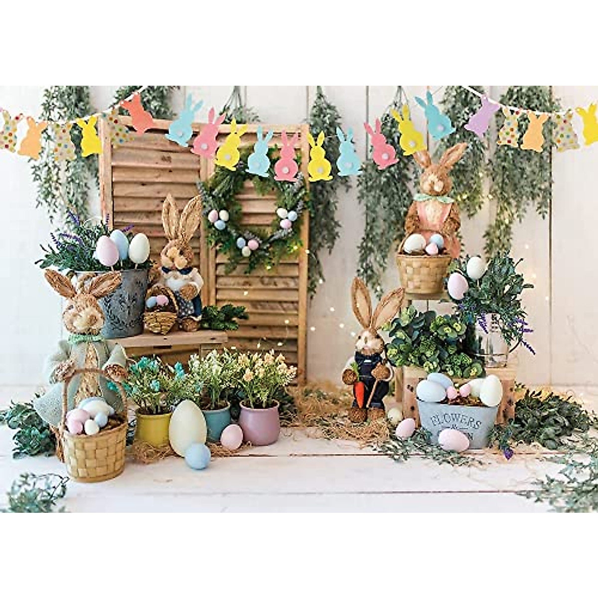 Easter Photography Backdrop Egg Bunny Garden Flower Decoration Photo Background Birthday Party Supplies Newborn Baby Portrait Booth Props 7x5FT