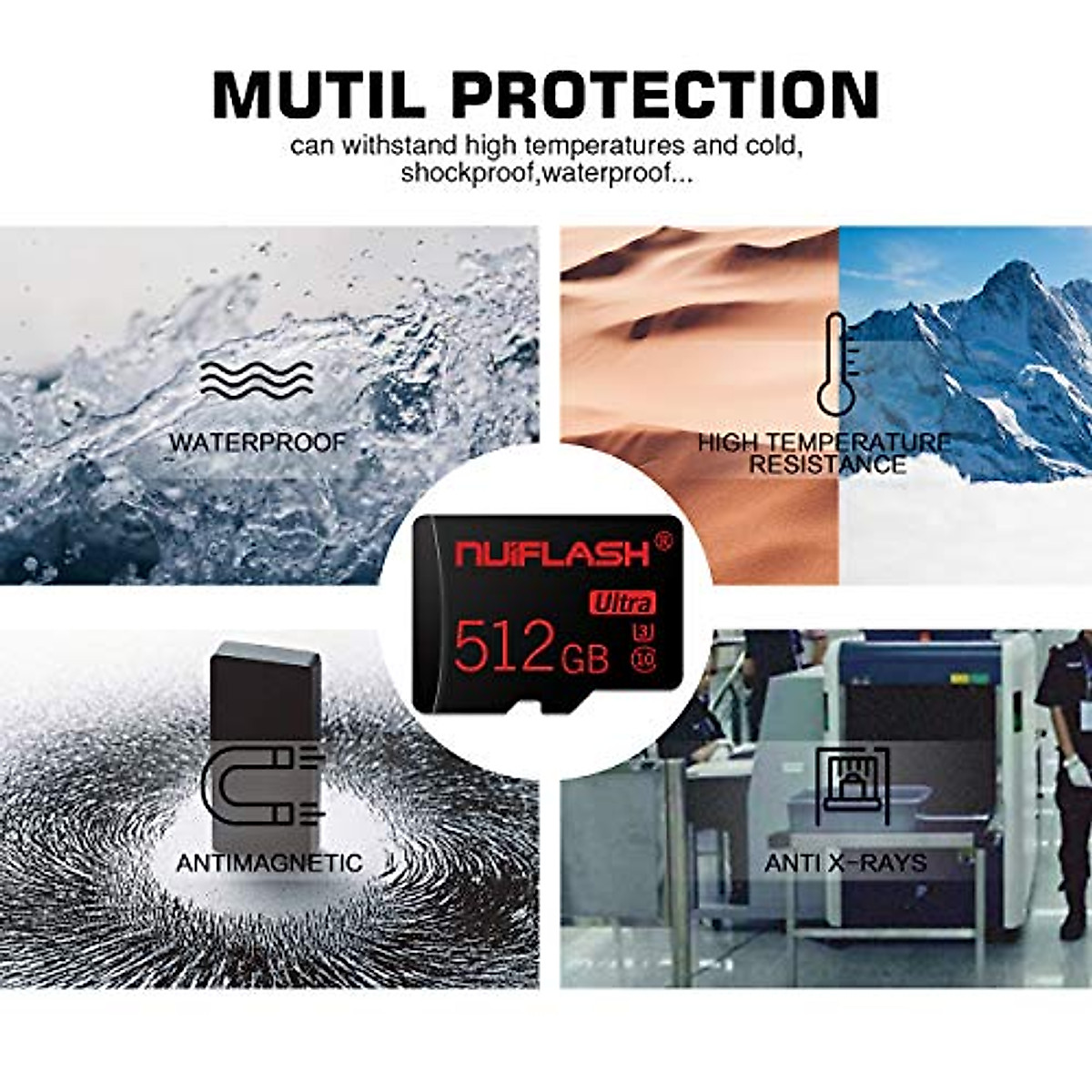 Micro SD Card 512GB TF Card 512GB Micro Memory SD Cards Fast Speed Memory Card 512GB Class 10 with Free SD Card Adapter for Smartphones/Bluetooth Speaker