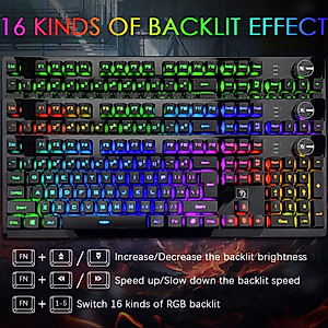 FELICON Wireless Gaming Keyboard and Mouse Set, RGB Backlit Rechargeable 4800mAh Battery, Mechanical Feel Anti-ghosting Keyboard, Control Knob for Multi-Media, Mute Gaming Mouse for Windows PC Gamer