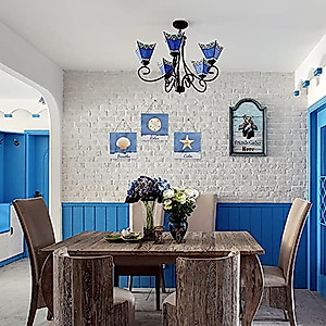 SELEAD Beach Decor Summer Wall Art - Set of 3 Calm Breathe Relax Words Sign, 5" Square Ocean Coastal Themed 3D Seashell Starfish for Bathroom Bedroom, Blue