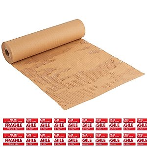 Eco-Friendly Honeycomb Wrapping Paper - 15" x 120' Roll with Fragile Stickers - Premium Packaging Solution for Fragile Items