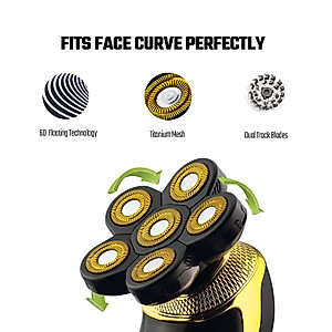 Head Shavers for Bald Men Wet and Dry, HerfsTec 6 Rotary Blade Heads Electric Razor, Bald Man 5-in-1 Grooming Kit with Clipper & Trimmer & Brush, IPX7 Waterproof, USB Charging, LED Display