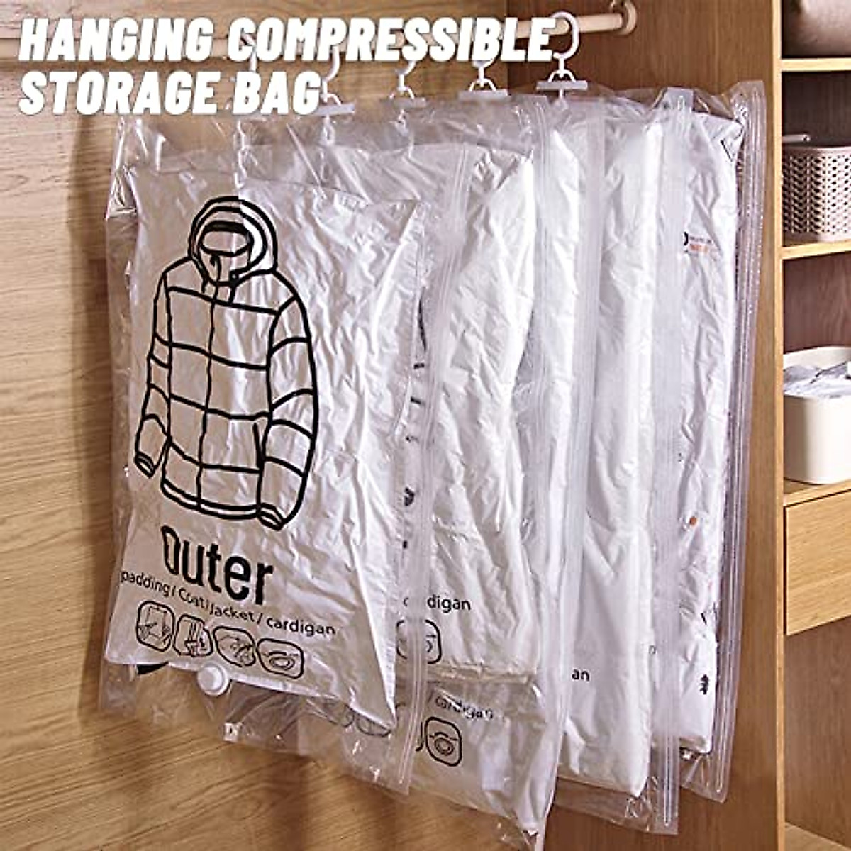 Kudias Vacuum Storage Bags, Hanging Vacuum Storage Bags, Space Saver Vacuum Storage Bags, Large Vacuum Storage Bags for Clothes (5pcs L)