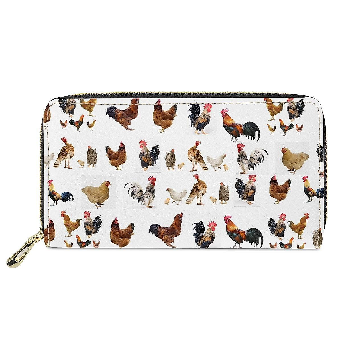 doginthehole Chicken Print Women Wallet Zip Around Clutch Ladies Travel Coin Purse