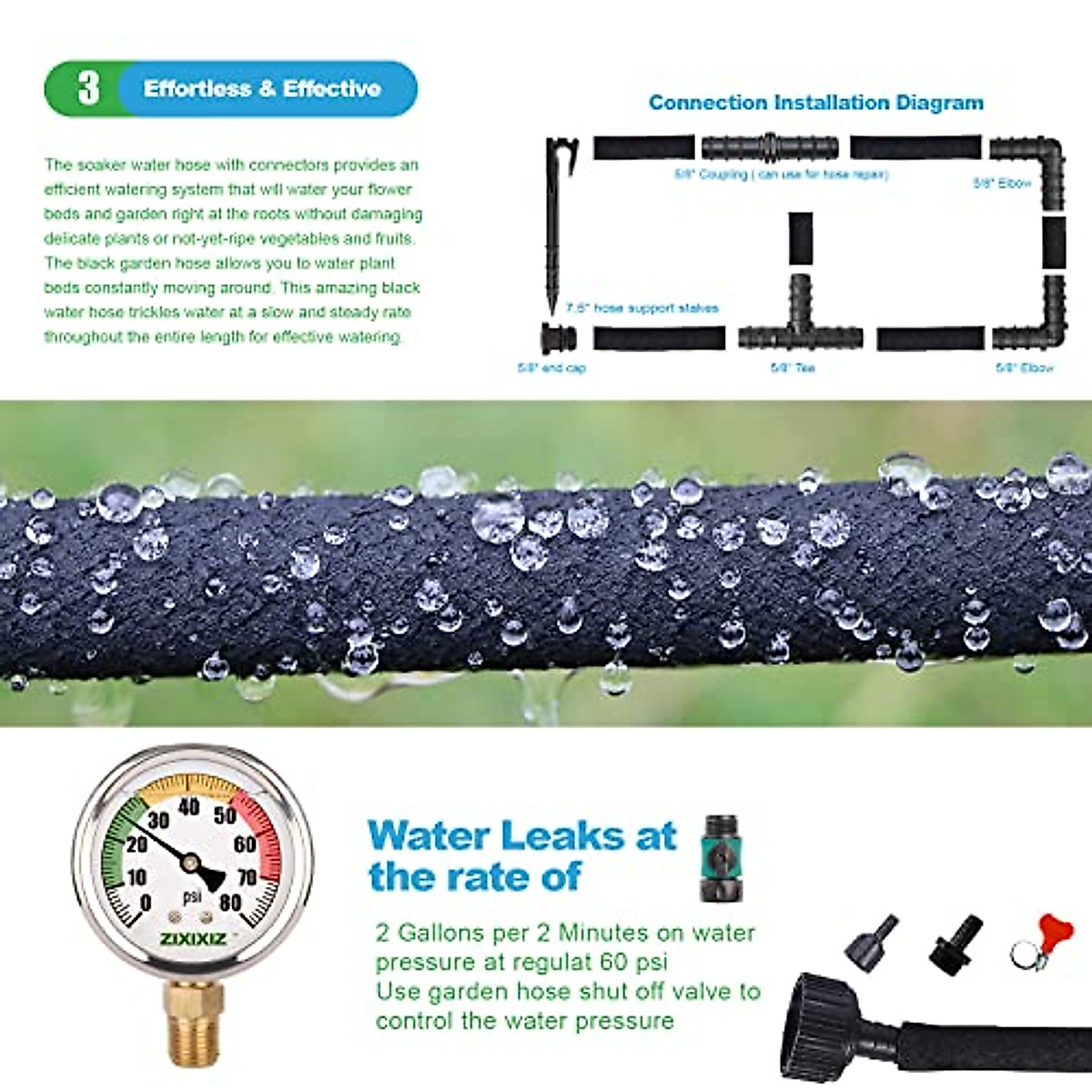 Soaker Hose 150 FT,1/2" Heavy Duty Soaker Garden Hose with Solid Brass Connector for for Garden Vegetable Beds, Tree,Lawn and Plants