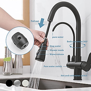 Deck Mounted Black Kitchen Faucets Pull Out Adjustable Cold and Hot Water Filter Tap for Kitchen Three Ways Sink Mixer Kitchen Faucet Brass