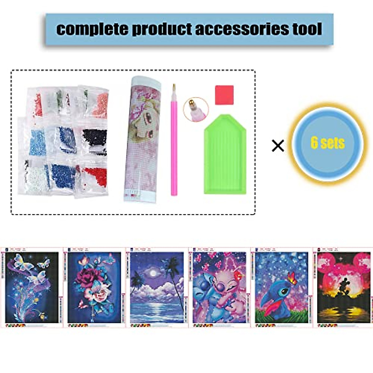 Umbalir 6 Pack Diamond Painting Kits for Adults & Kids, 14" x 18" Diamond Art Kits, DIY 5D Diamond Dotz Crafts Cartoon Images are Used for Home Décor