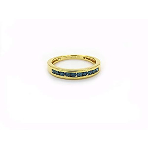 Dazzlingrock Collection 0.40 Carat (ctw) 10K Round Blue Diamond Anniversary Stackable Wedding Band, Yellow Gold, Size 7