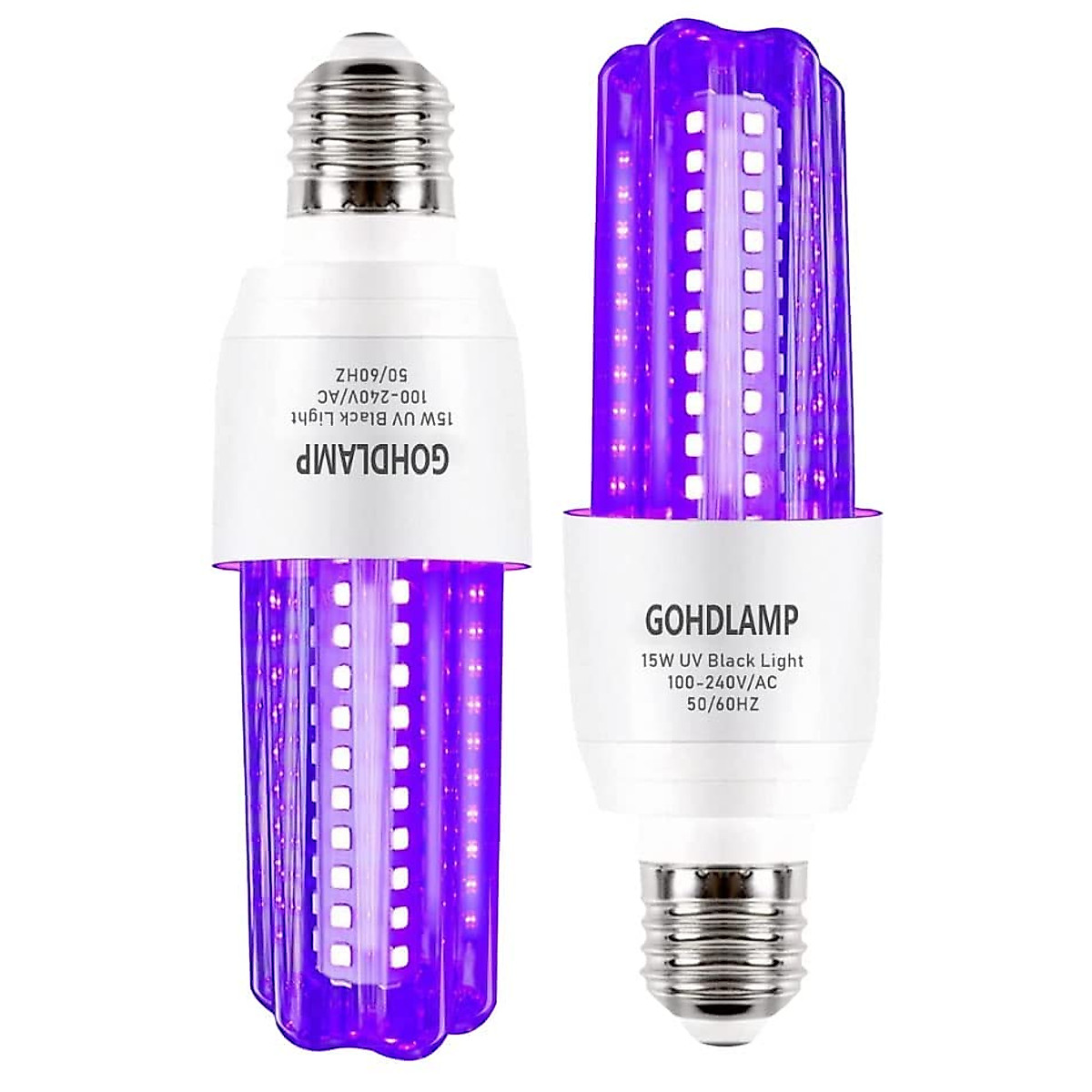 GOHDLAMP LED Black Light Bulb 15W Blacklight 100 Watt Equivalent LED Bulbs, 120V E26 Standard Base, UVA Level 395-400nm, Glow in The Dark for Body Paint, Blacklights Party, Fluorescent Poster- 2 Pack