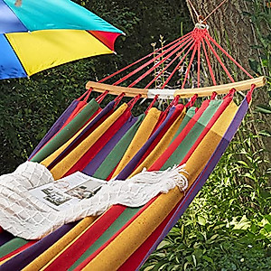 HBlife Hammock, Red 2 Person Cotton Canvas Portable Hammock, Sturdy and Comfortable Double Hammock for Tree, Camping, Backyard and Beach, Carrying Bag Included