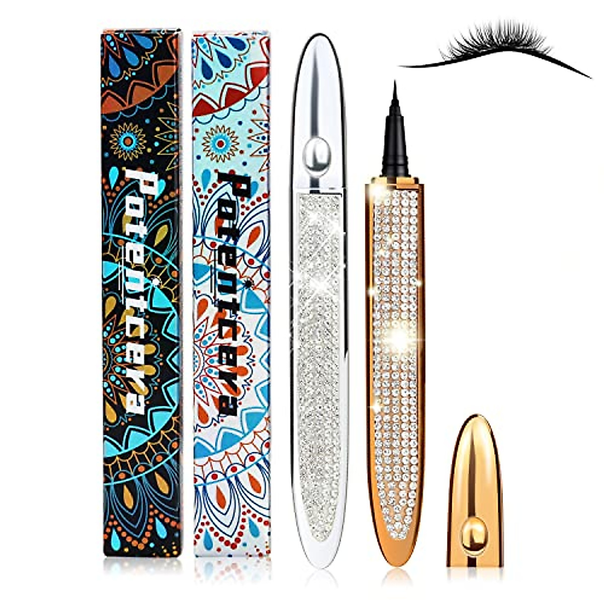 ICORIC Liquid Eyeliner Pen Waterproof, Magic Self-adhesive Long-Lasting Eyelash Glue Pen, Non Magnetic, No Blooming Quick Drying Magnetic Eye Liner Black Pack of 2