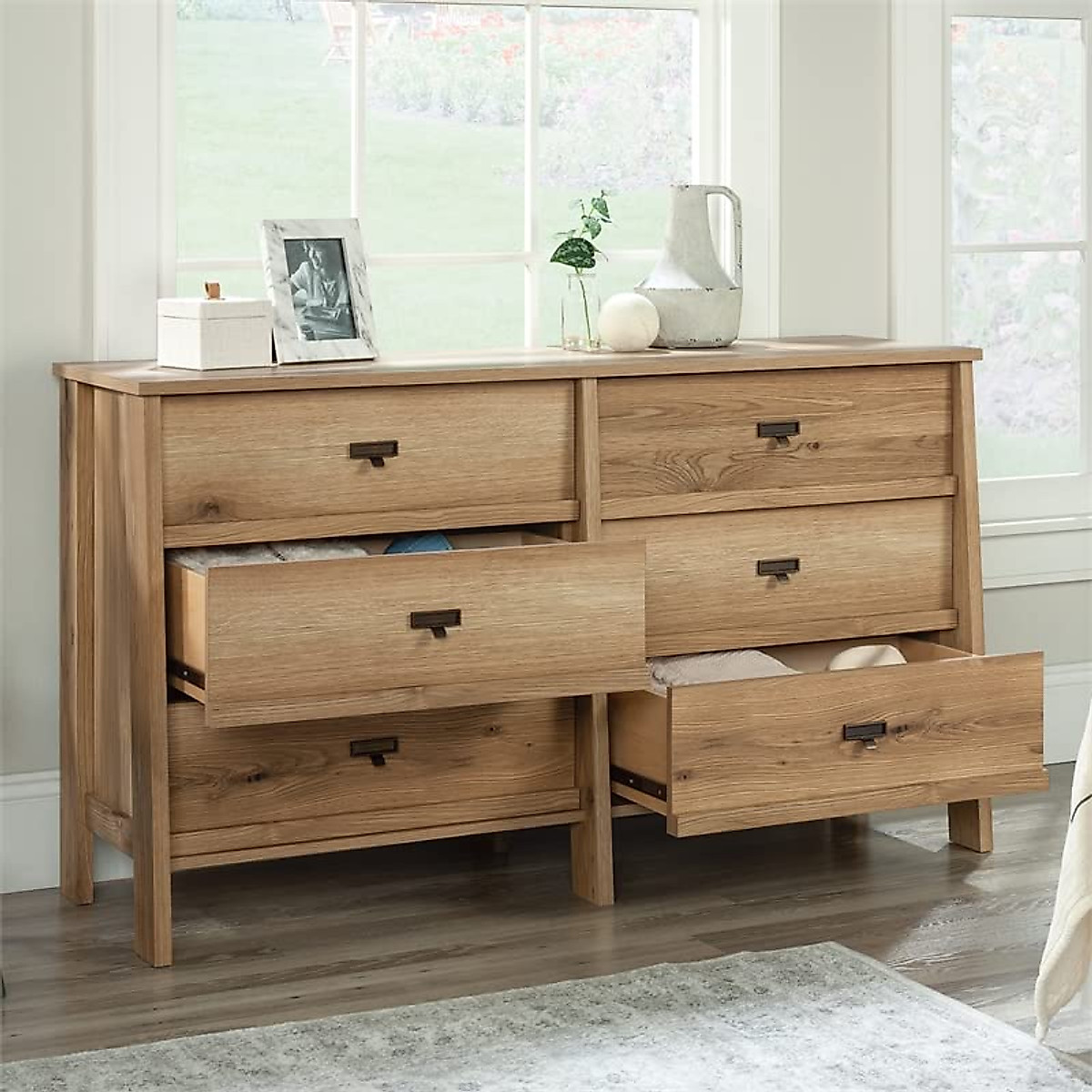 Sauder Trestle Engineered Wood 6 Drawer Dresser in Timber Oak
