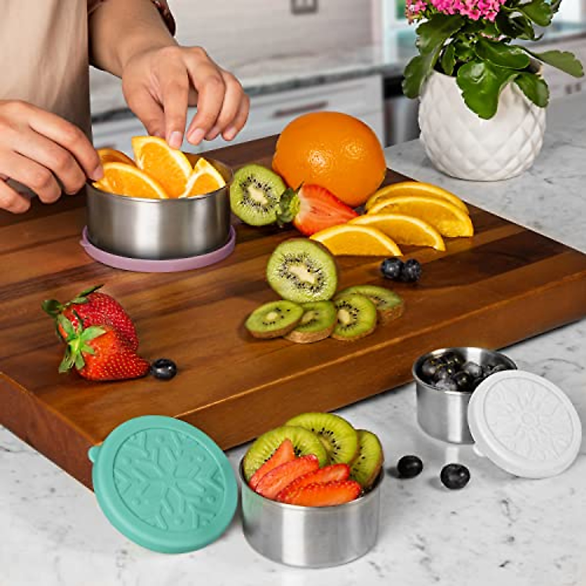 Stainless Steel Snack Containers, Fruit Containers For Lunch , Lunch Containers with Lid , Stainless Steel Containers With Lids , 3.4oz, 7oz, 13.5oz Set of 3 , Condiment Containers With Lids