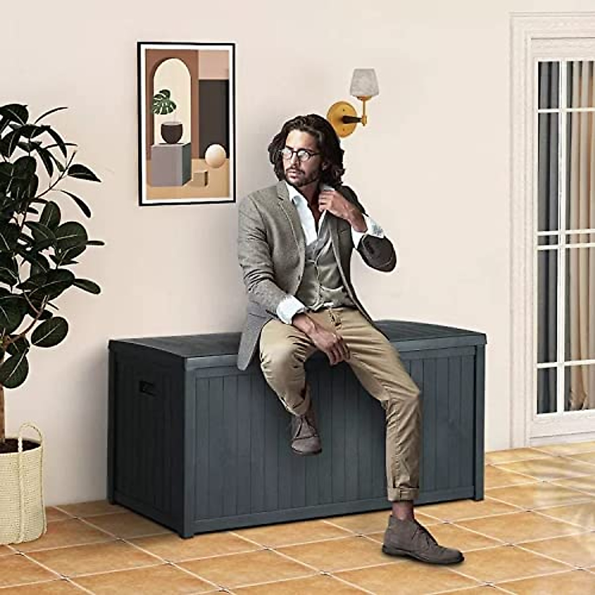 DACUN Safety Certification Large Deck Box, 120 Gallon Outdoor/Indoor Waterproof Storage Benches, for Patio Furniture, Outdoor Cushions, Throw Pillows, Garden Tools and Pool Toys