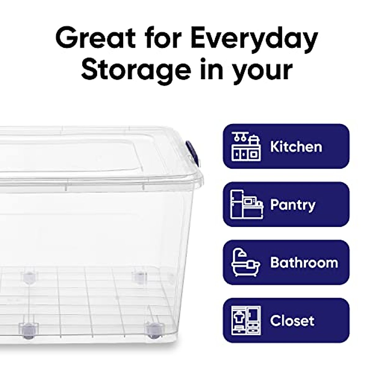 Superio 85 Qt Storage Container with Wheels, Stackable Large Storage Containers with Lid, Durable Latches, Opaque Clear (65)