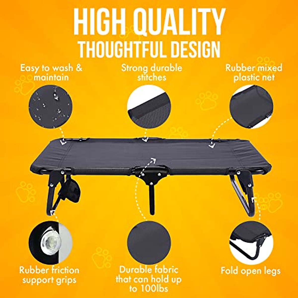 Elevated Dog Cot with Steel Frame – Foldable Raised Play & Rest Bed for Dogs & Cats – Heavy Duty Strong Material Dog Bed, No Assembly Required Large (42" x 24" x 8")