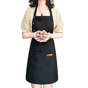 LOYGLIF Aprons for Men Women with Large Pockets, Cotton Canvas chef Adjustable Cooking Kitchen Grill Work Waterproof Bib Apron black