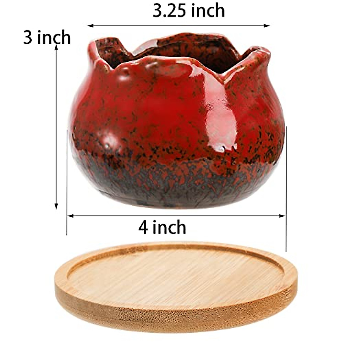 TOPZEA Set of 6 Succulent Plant Pot, 4 Inch Glazed Ceramic Plant Pots Cactus Succulent Pot with Drainage and Saucer, Mini Bonsai Planter Small Flower Pot for Indoor Outdoor