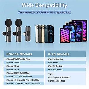 JUMAOCIO Wireless lavalier Microphone, Microphone for iPhone,2-in-1 for iPhone and iPad, Interview,Live Steam、Youtubers、Vloggers、TikTok Facebook,Clip-on Plug and Play Auto Sync. (Black)