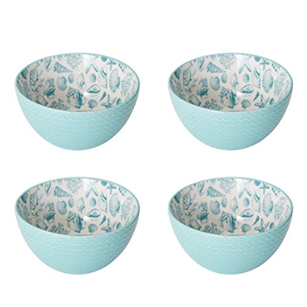 Pfaltzgraff Venice 16-Piece Stoneware Dinnerware Set, Service for 4, Aqua/White -
