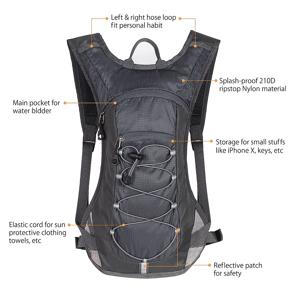 Unigear Hydration Pack Backpack with 70 oz 2L Water Bladder for Running, Hiking, Cycling, Climbing, Camping, Biking (Gray)
