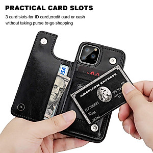 iPhone 11 Pro Wallet Case with Card Holder,OT ONETOP PU Leather Kickstand Card Slots Case,Double Magnetic Clasp and Durable Shockproof Cover for iPhone 11 Pro 5.8 Inch(Black)