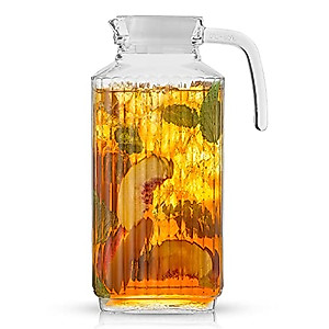 JoyJolt 60oz Glass Pitcher with Lid (2 Lids) - Beverage Serveware and Storage Container for Hot Liquids or Cold Drinks. Fridge Pitcher, Juice Container, Water Jug, Iced Tea Pitcher or Milk Pitcher