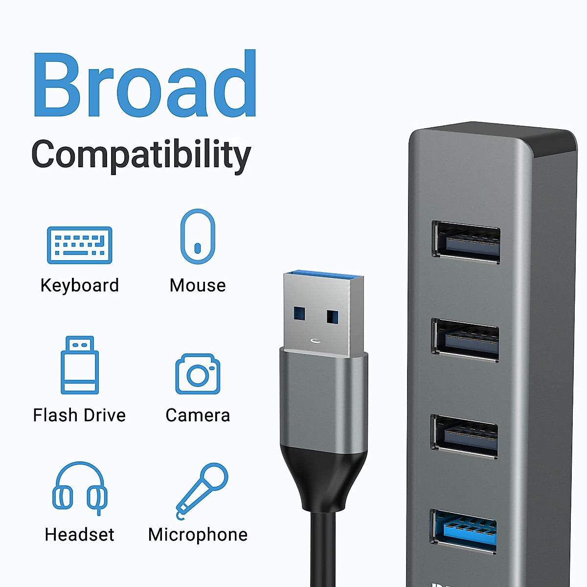 USB 3.0 Hub, atolla Aluminum 4-in-1 USB Splitter with 1 USB 3.0 Port and 3 USB 2.0 Ports for Windows 10, 8, 7, Vista, XP, Mac OS X, Linux and More