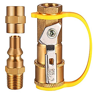 1/4 Inch RV Propane Quick Connector Adapter Full Flow Plug Brass Shutoff Valve for Propane Hose Natural Gas Accessories, Brass Pipe Fitting, Coupling, 1/4 x 1/4 Inch Female Pipe