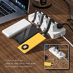 LamToon Short USB Type C Cable, 5Gbps Data Sync Android Auto Cable 3A USB to USB C 3.1 Fast/Quick Charge Cable Unique FPC Flat Design for Galaxy S10+ S9, Note 9 8, LG V20, Google Pixel, Power Bank