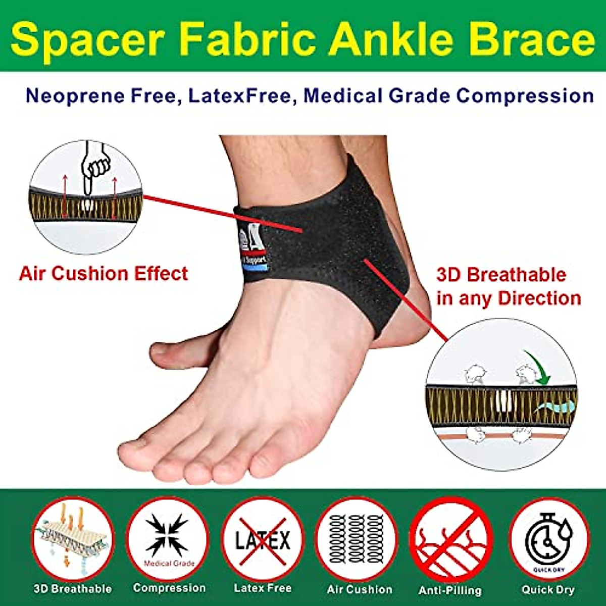 IRUFA, AN-OS-11,3D Breathable Elastic Knit Patented Fabric Adjustable Athletics Achillies Tendon Ankle Wrap, Plantar Fasciitis, Pain Relief for Sprains, Strains, Arthritis and Torn Tendons (L)