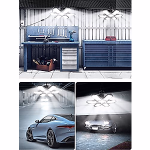 LED Garage Light, 185W 18500LM Plug in LED Shop Light, Linkable Garage Light with Plug Deformable 6 Panels, 6500K LED Garage Ceiling Lights for Garage, Warehouse, Barn, Basement Built-in ON/Off