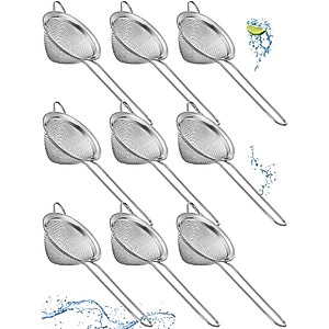 Epakh 9 Packs Stainless Steel Small Strainer, Steel Cone Shaped Cocktail Strainer for Juice, Tea Herbs, Coffee Drinks, Long Handle Coffee Food, 3.2 Inches Silver