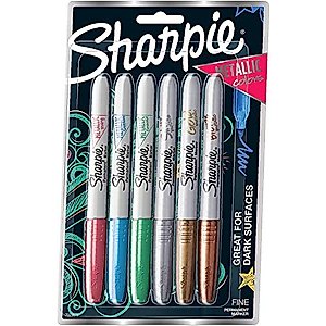 Sharpie Metallic Permanent Markers, Fine Point, Assorted Colors, 6-Count Permanent Marker (2029678) - 1