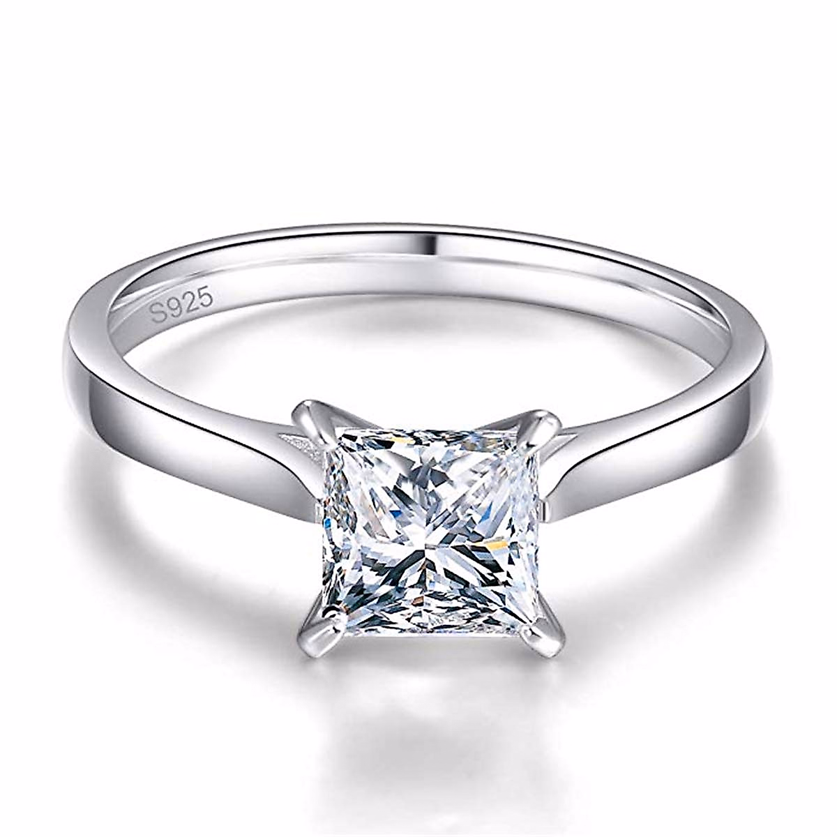 AVECON 1.5 Carat Princess Cut Cubic Zirconia Ring 925 Sterling Silver Solitaire Engagement Wedding Promise Rings for Women Anniversary Valentine's Day Jewellery Gifts for Her SIZE 5.5