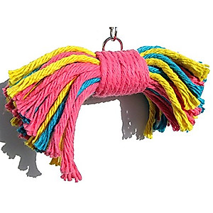 Sweet Feet and Beak Big Birdie Bow Tie Bird Toy - Perfect Cage Toy for Playing Colorful, Safe Shred Cotton Rope - Great for Medium to Large Sized Birds