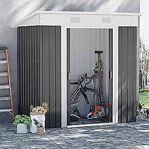 Outsunny 6' x 4' Steel Frame Backyard Garden Tool Storage Shed with 2 Air Vents and Dual Locking Doors, Black