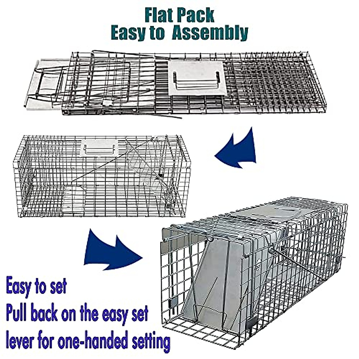 Large Humane Rat Trap Humane Catch and Release Indoor / Outdoor, 24inch Humane Mouse Traps, Reusable Garden Rat Rabbit Trap Mouse Cage Trap for Squirrel, Raccoon, Mole, Gopher, with Handle Protector