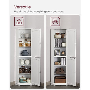VASAGLE Tall Corner Cabinet, Bathroom Storage Cabinet with 2 Doors and 4 Adjustable Shelves, for Bathroom, Kitchen, Living Room, Modern Farmhouse Design, White UBBC541P31