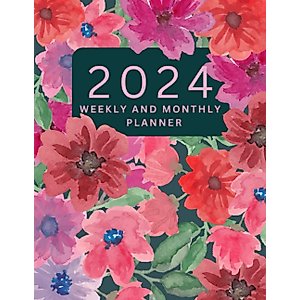 2024 Planner Weekly and Monthly: Stay on Track, Stay Focused, and Take Control of Your Life, watercolor floral cover
